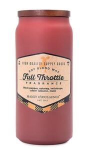 manly indulgence full throttle scented jar candle for men, adventure collection, red, 15 oz - up to 60 hours burn, soy blend wax, usa poured