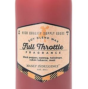 Manly Indulgence Full Throttle Scented Jar Candle for Men, Adventure Collection, Red, 15 oz - Up to 60 Hours Burn, Soy Blend Wax, USA Poured