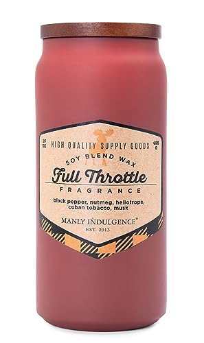 Manly Indulgence Full Throttle Scented Jar Candle for Men, Adventure Collection, Red, 15 oz - Up to 60 Hours Burn, Soy Blend Wax, USA Poured