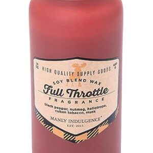 Manly Indulgence Full Throttle Scented Jar Candle for Men, Adventure Collection, Red, 15 oz - Up to 60 Hours Burn, Soy Blend Wax, USA Poured