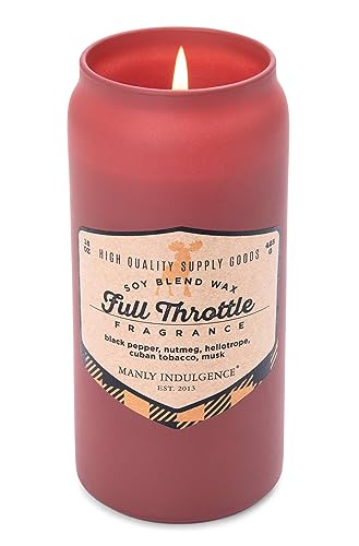 Manly Indulgence Full Throttle Scented Jar Candle for Men, Adventure Collection, Red, 15 oz - Up to 60 Hours Burn, Soy Blend Wax, USA Poured