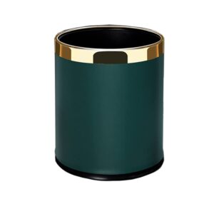 luxury metal waste bin 10l, double layer trash can pu leather covered round wastebasket dust bins for kitchen bathroom hotel office (moladi green)