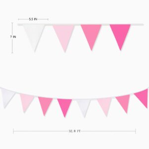 32Ft Rose Hot Pink Pennant Banner Fabric Triangle Flag Cotton Bunting Garland Kit for Wedding Birthday Baby Shower Anniversary Party Home Nursery Outdoor Garden Hanging Festivals Decoration (36Pcs)