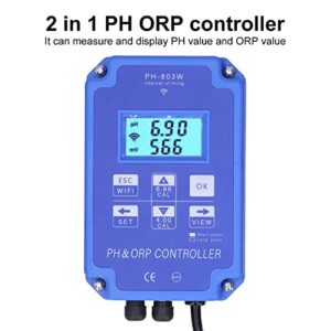 PH‑803W 2 in1 ORP Controller Continuous Monitor Meter Control Water Quality Tester -1999~1999mV 0.00~14.00PH Acidity Alkalinity Controller Water Quality Monitoring Tool(US