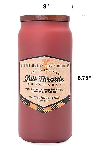 Manly Indulgence Full Throttle Scented Jar Candle for Men, Adventure Collection, Red, 15 oz - Up to 60 Hours Burn, Soy Blend Wax, USA Poured