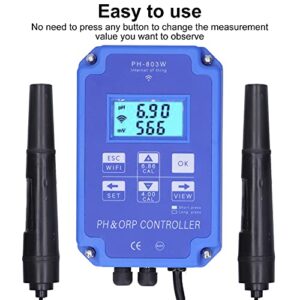 PH‑803W 2 in1 ORP Controller Continuous Monitor Meter Control Water Quality Tester -1999~1999mV 0.00~14.00PH Acidity Alkalinity Controller Water Quality Monitoring Tool(US