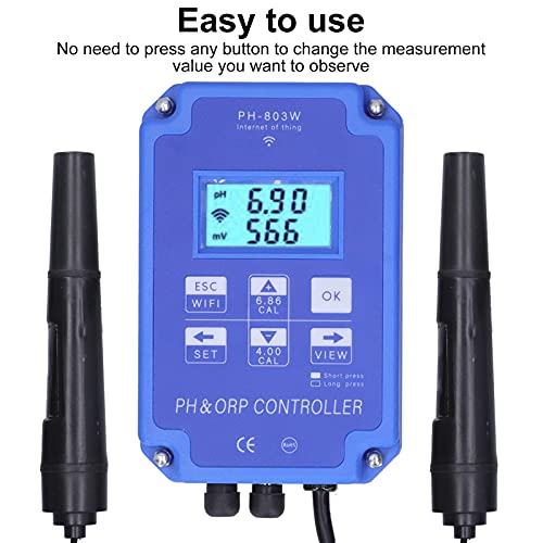 PH‑803W 2 in1 ORP Controller Continuous Monitor Meter Control Water Quality Tester -1999~1999mV 0.00~14.00PH Acidity Alkalinity Controller Water Quality Monitoring Tool(US