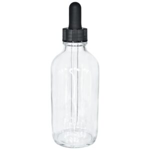 (Pack of 24) 4 oz. Clear Boston Round with Black Glass Dropper