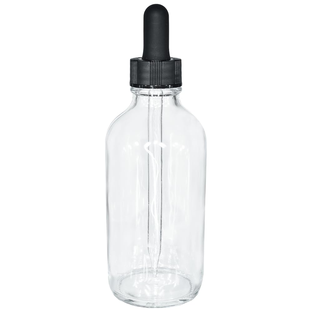 (Pack of 24) 4 oz. Clear Boston Round with Black Glass Dropper