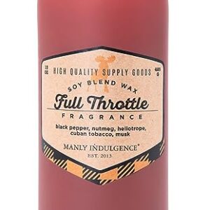 Manly Indulgence Full Throttle Scented Jar Candle for Men, Adventure Collection, Red, 15 oz - Up to 60 Hours Burn, Soy Blend Wax, USA Poured