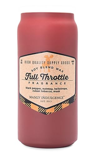 Manly Indulgence Full Throttle Scented Jar Candle for Men, Adventure Collection, Red, 15 oz - Up to 60 Hours Burn, Soy Blend Wax, USA Poured