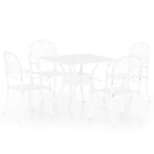 vidaxl 5 piece bistro set - outdoor cast aluminum patio furniture with umbrella hole - weather-resistant, durable and comfortable - white