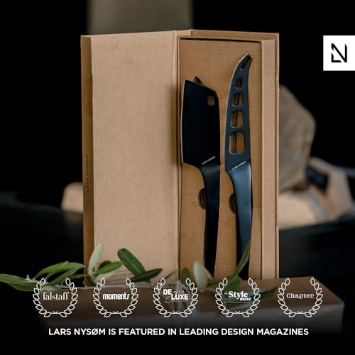 LARS NYSØM Cheese Knife Set Edge 2 pcs. I Cheese Knife Set Made of Stainless Steel I Cheese-Board with Cheese Hatchet I Premium Gift Box I Perfect as Christmas Gift (Carbon Black)