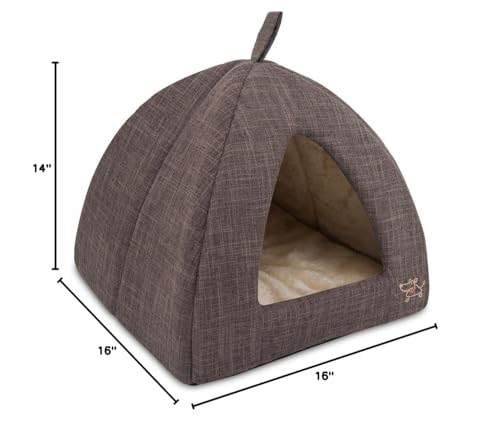 Pet Tent-Soft Bed for Dog and Cat by Best Pet Supplies - Brown Linen, 16" x 16" x H:14"