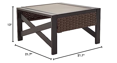 LOKATSE HOME Outdoor Metal Coffee Table Patio Square Side End Wicker Rattan Furniture with X Shaped Steel Legs, Brown&Black