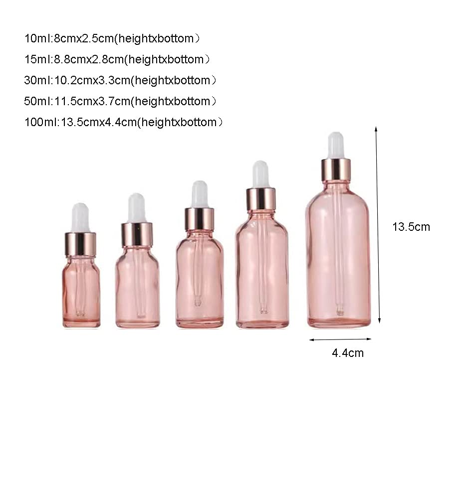 Lokusel 4 Pack Glass Dropper Bottles,10ml/15ml/30ml/50ml/100ml Essential Oil Bottles Dropping Bottles With Rose gold Lids Perfume Empty Travel Sample Vials Essence Liquid Cosmetic Containers(15ml)