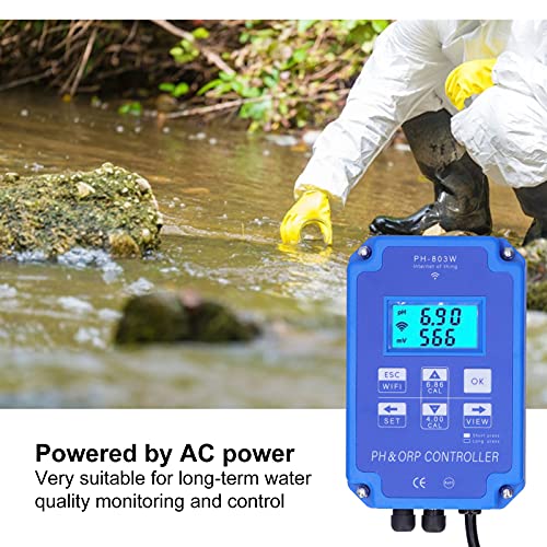 PH‑803W 2 in1 ORP Controller Continuous Monitor Meter Control Water Quality Tester -1999~1999mV 0.00~14.00PH Acidity Alkalinity Controller Water Quality Monitoring Tool(US