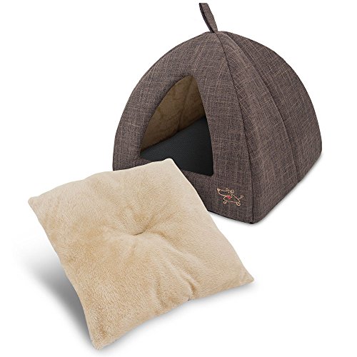 Pet Tent-Soft Bed for Dog and Cat by Best Pet Supplies - Brown Linen, 16" x 16" x H:14"