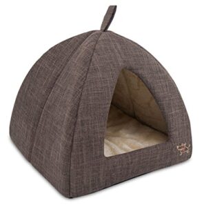 pet tent-soft bed for dog and cat by best pet supplies - brown linen, 16" x 16" x h:14"