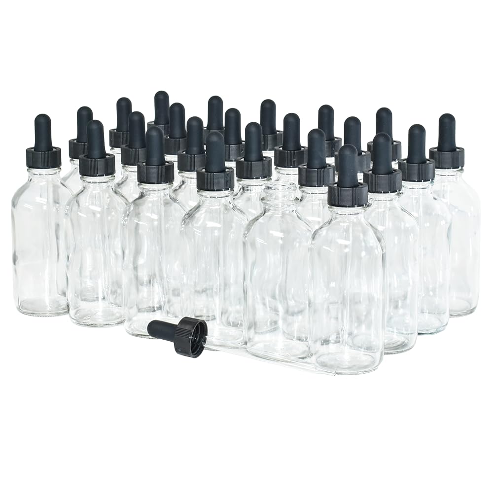 (Pack of 24) 4 oz. Clear Boston Round with Black Glass Dropper