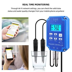 PH‑803W 2 in1 ORP Controller Continuous Monitor Meter Control Water Quality Tester -1999~1999mV 0.00~14.00PH Acidity Alkalinity Controller Water Quality Monitoring Tool(US