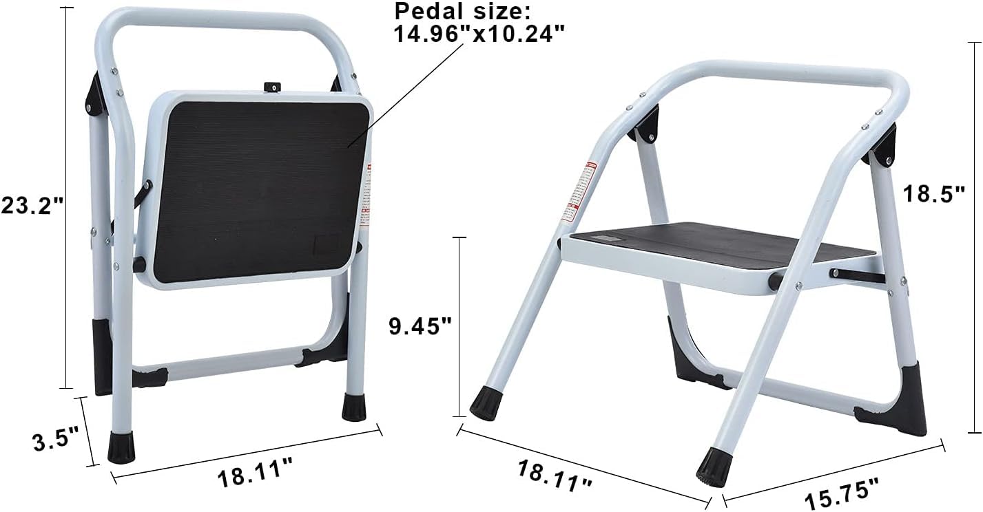 SOLADDER 1-Step Ladder Folding Step Stool with Anti-Slip Sturdy and Wide Pedal Stepladder Multi-Use for Home and Kitchen Space Saving (White)