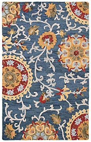 SAFAVIEH Blossom Collection 5' x 8' Navy/Multi BLM401N Handmade Floral Premium Wool Living Room Dining Bedroom Area Rug