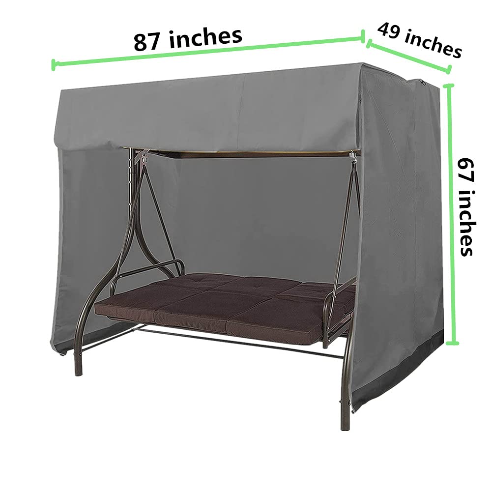 skyfiree Patio Swing Cover Waterproof 3 Seat Swing Covers Outdoor Porch Swing Cover Hammock Glider Cover 420D Swing Chair Covers 87x49x67 Inch UV Block for Outdoor Furniture (Grey)