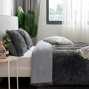 Plushii 3 Piece Fluffy Comforter Set Queen, Luxury Super Soft with Zipper Closure, Truly Velvet Duvet Cover Queen with 1 Faux Fur Comforter Cover & 2 Faux Fur Pillow Shams, Dark Grey