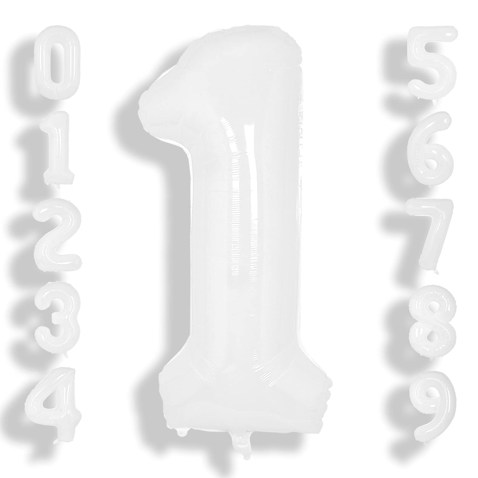 SUWEN 40 Inch White Large 1 Balloon Number Big Foil Helium Number Balloons 0-9 Giant Jumbo Happy 1st Birthday Party Decorations for Boy or Girl Huge Mylar Anniversary Party Supplies