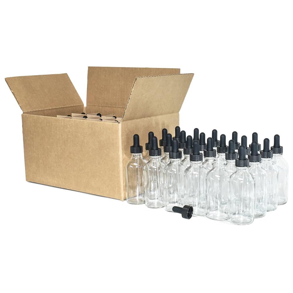 (Pack of 24) 4 oz. Clear Boston Round with Black Glass Dropper