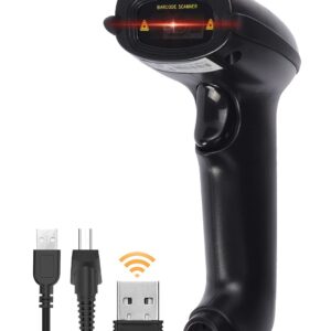 Barcode Scanner Wireless QR Code Scanner Support Screen 1D 2D Scan,ADXZZ Handheld Wired Rechargeable Portable Long Range Transmission Bar code Scanners Cordless Barcode Reader for Mobile Payment Store