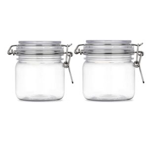 2 pcs 10 oz/300ml pet plastic storage jars with airtight hinged lids,durable clear wide mouth canning jars for food storage oats canning cereal pasta sugar coffee nuts spices