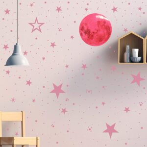 Glow in The Dark Stars and Moon Stickers for Ceiling, Luminous Wall Decals Decor for Bedroom Living Room, 407 dots + 27 Stars + 30cm Moon (Pink)