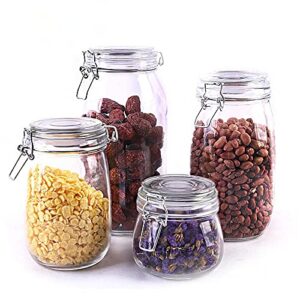 2 Pcs 10 Oz/300ml PET Plastic Storage Jars with Airtight Hinged Lids,Durable Clear Wide Mouth canning Jars for Food Storage Oats Canning Cereal Pasta Sugar Coffee Nuts Spices