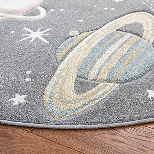 SAFAVIEH Carousel Kids Collection 3' Round Grey/Lavender CRK103F Outer Space Non-Shedding Playroom Nursery Bedroom Area Rug