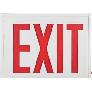 sunlite 05276 led steel exit sign, white housing with bright red lettering, 90-minute battery power back-up, dual voltage 120-277v, ceiling or wall mount, long lasting, fire safety, nyc compliant