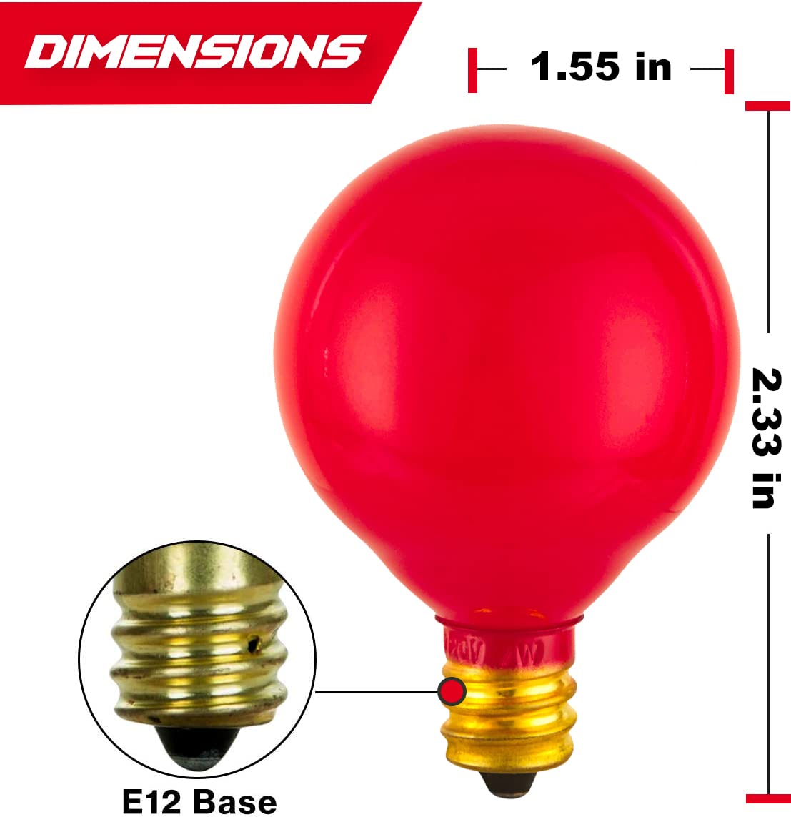 25 Pack G40 Red Light Bulb Green Light Bulb Ceramic Incandescent 5 Watt E12 Base G40 Light Bulbs Replacement for String Lights Colored Bulb Candelabra Based Red Bulb Green Bulb Christmas Bulb