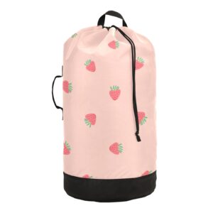 xigua pink strawberry laundry backpack bag, extra large laundry bag with straps, portable backpack laundry bag for college dorm, apartment, laundromat