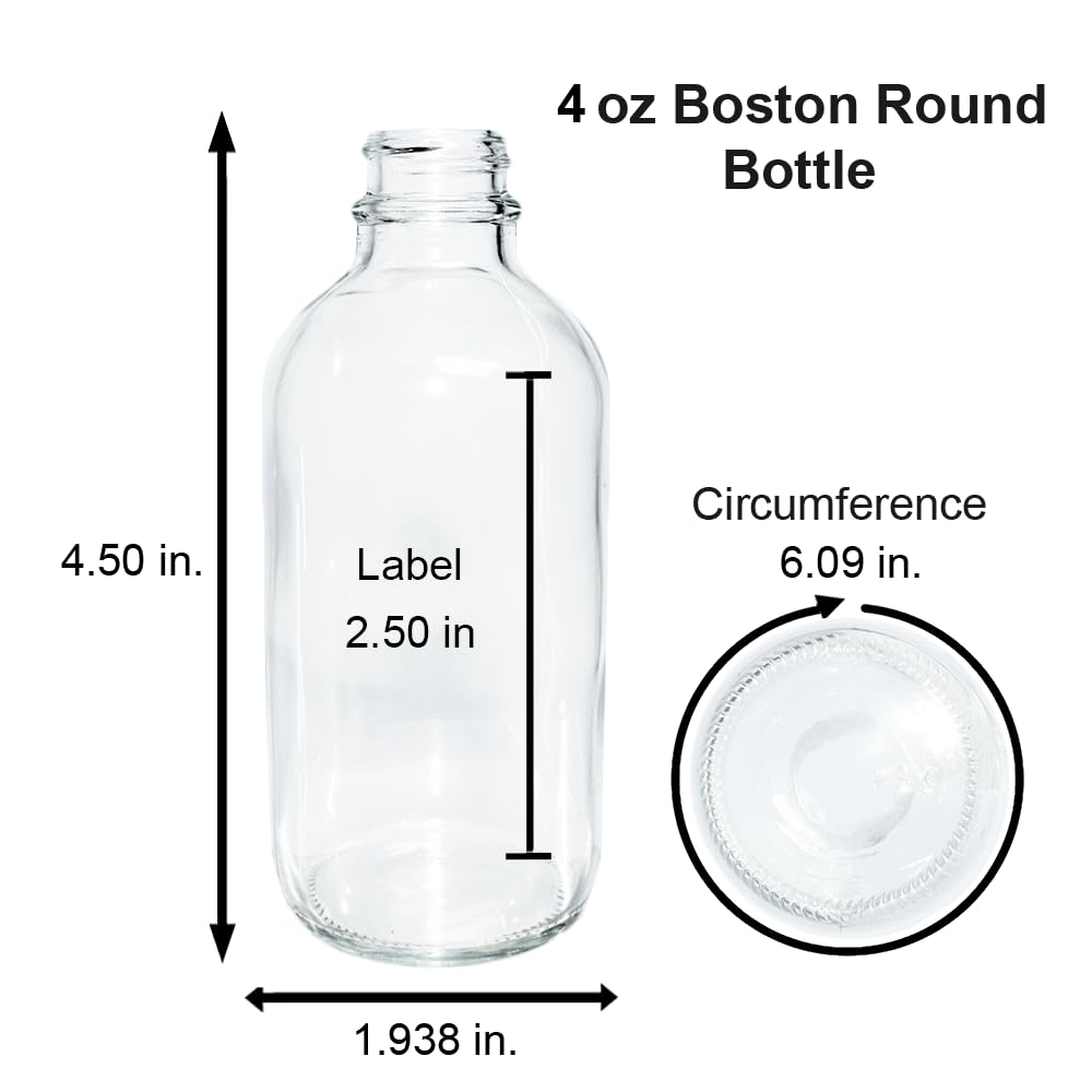 (Pack of 24) 4 oz. Clear Boston Round with Black Glass Dropper