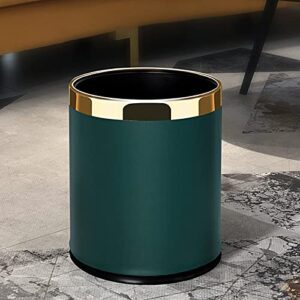 Luxury Metal Waste Bin 10L, Double Layer Trash Can PU Leather Covered Round Wastebasket Dust Bins for Kitchen Bathroom Hotel Office (MOLADI Green)