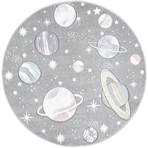 SAFAVIEH Carousel Kids Collection 3' Round Grey/Lavender CRK103F Outer Space Non-Shedding Playroom Nursery Bedroom Area Rug