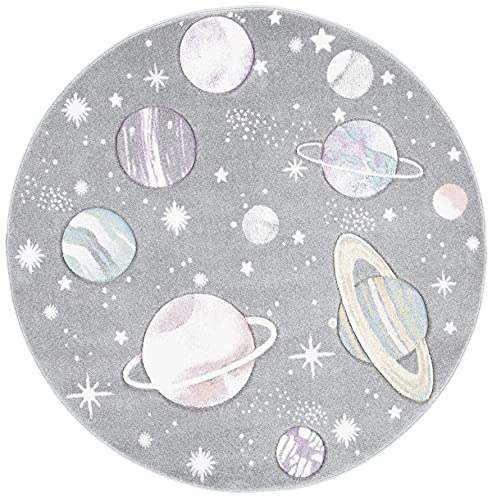 SAFAVIEH Carousel Kids Collection 3' Round Grey/Lavender CRK103F Outer Space Non-Shedding Playroom Nursery Bedroom Area Rug