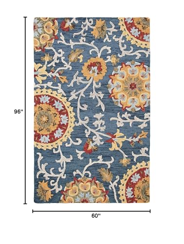 SAFAVIEH Blossom Collection 5' x 8' Navy/Multi BLM401N Handmade Floral Premium Wool Living Room Dining Bedroom Area Rug