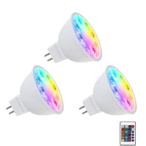 makergroup mr16 color changing led bulbs, rgb gu5.3 bi-pin light, warm white+15 multicolors and 4-level brightness on remote control for 12v low voltage landscape lighting holiday lights 4w 3-pack