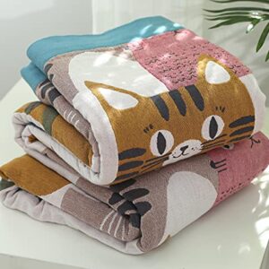 MEJU Cat Kitty Kids Girls Cute Blanket Throw for Bed Sofa Couch,100% Combed Cotton 4 Layer Soft Warm Quilt Throw Blanket Cartoon Bed Coverlet Twin 60" X 80"