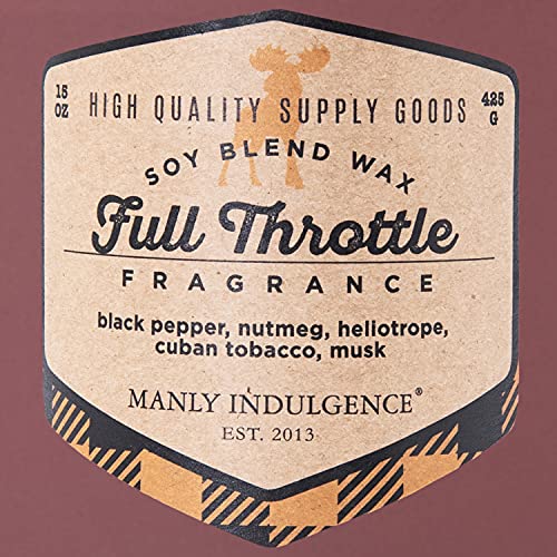 Manly Indulgence Full Throttle Scented Jar Candle for Men, Adventure Collection, Red, 15 oz - Up to 60 Hours Burn, Soy Blend Wax, USA Poured