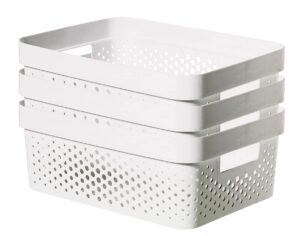 curver infinity dots set of 3 100% recycled medium storage baskets 11 litres - white