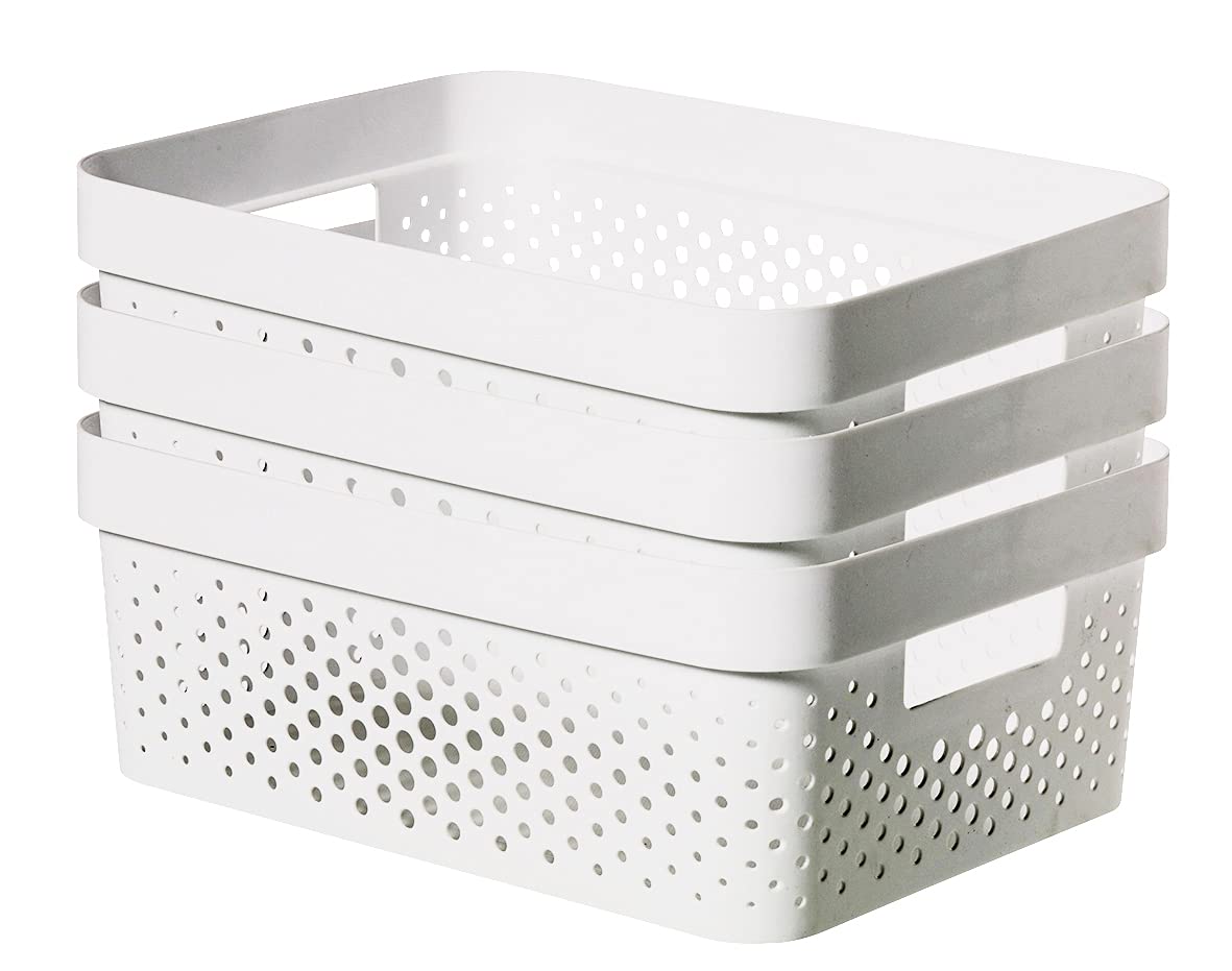 Curver Infinity Dots Set of 3 100% Recycled Medium Storage Baskets 11 Litres - White