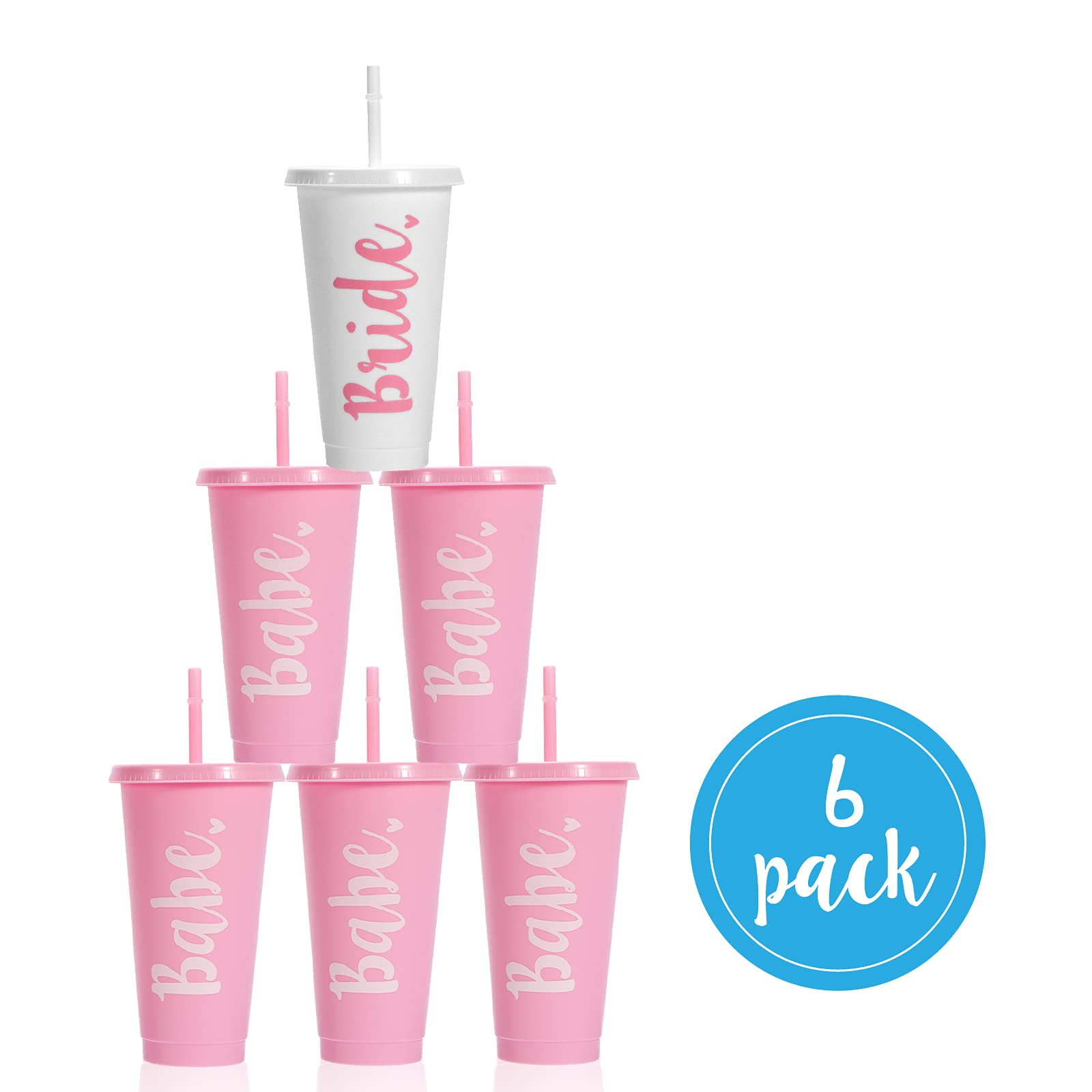 Bride & Babe Bachelorette Cups for Bachelorette Party [6 Pack] | Bachelorette Party Supplies | Bachelorette Party Cups | Bride Cup & Bridesmaids Cups | Bridal Party Cups | Bridesmaid Tumbler Set of 6